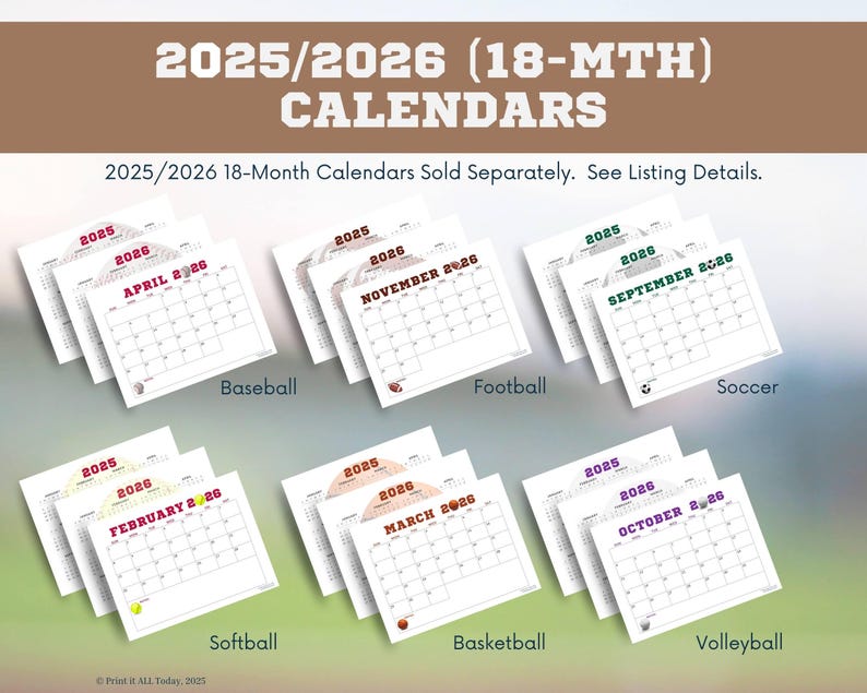 2026 Football Themed Calendar: Monthly & Year-at-a-glance | Sunday ...