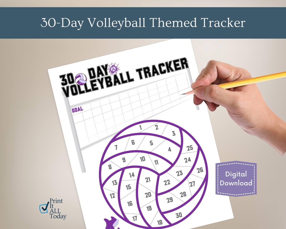 Volleyball Themed 30 Day Challenge Tracker Printable | Goal Setting ...