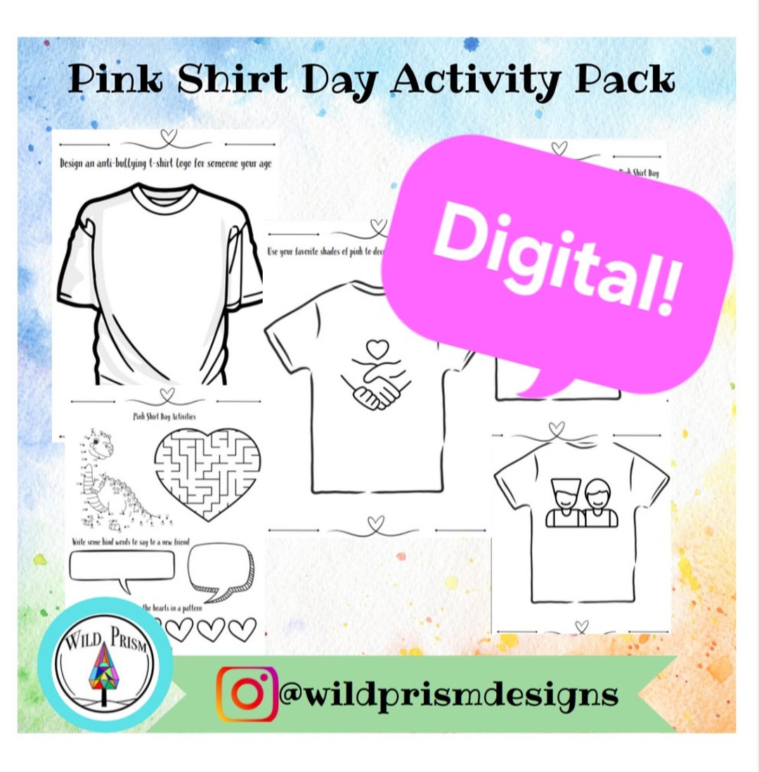 Pink Shirt Day Activity Pack english Edition 5 Printable Pages of Anti ...