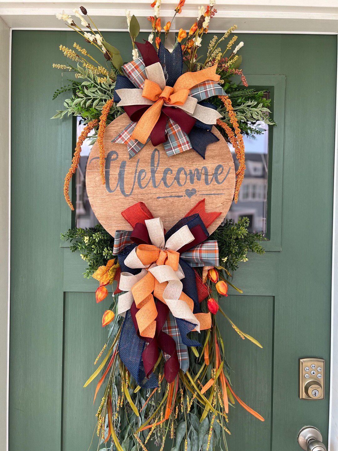 Festival Fall Door Decorations, Welcome Fall Swag, Autum Wreath, Front ...