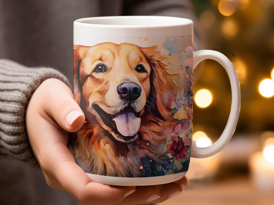 Golden Retriever Coffee Mug, Colorful Dog Art Mug, Floral Dog Design ...