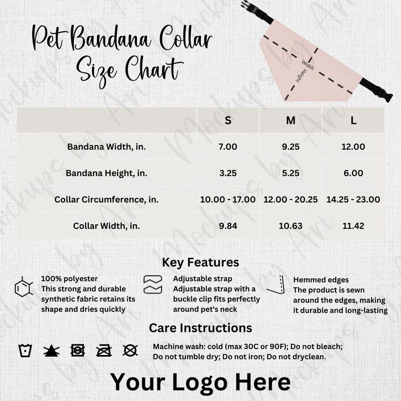Pet Bandana Collar Size Chart (digital Download) - Etsy