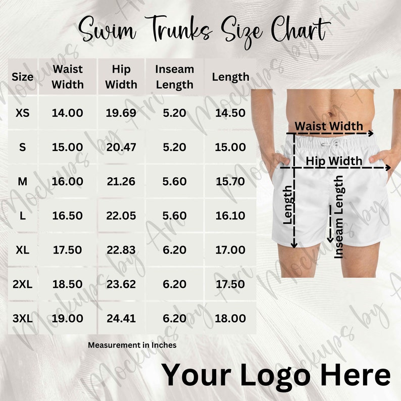 Swim Trunks AOP Size Chart Men's Swim Shorts Size Chart Printify - Etsy
