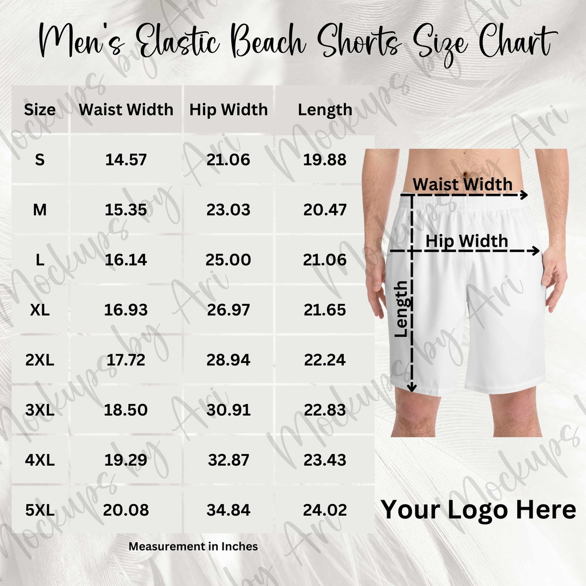 Men's Elastic Beach Shorts (AOP) Size Chart Men's Swim Shorts Size ...