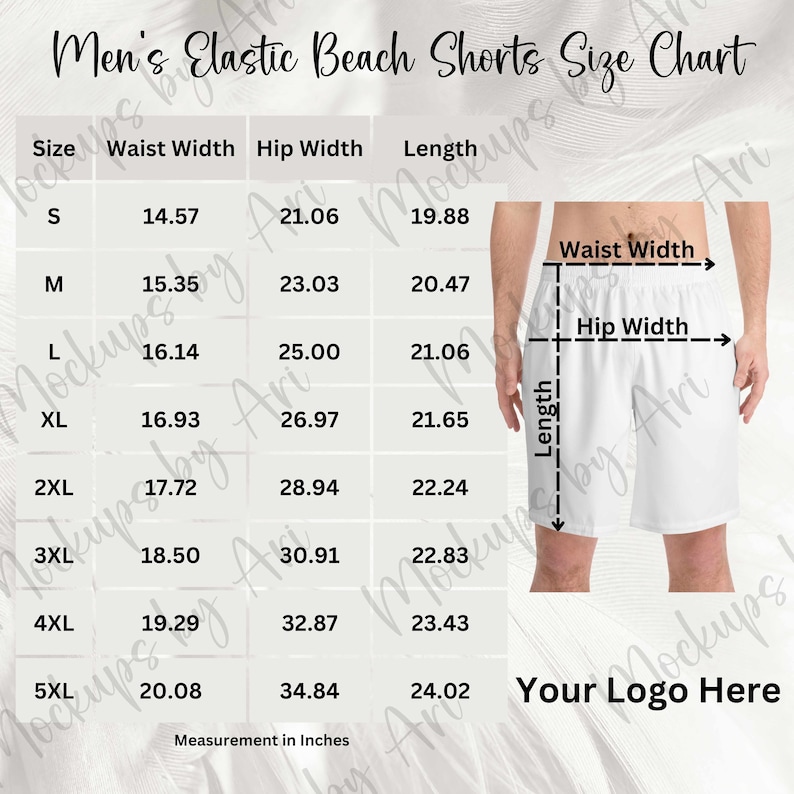 Men's Elastic Beach Shorts (AOP) Size Chart Men's Swim Shorts Size ...