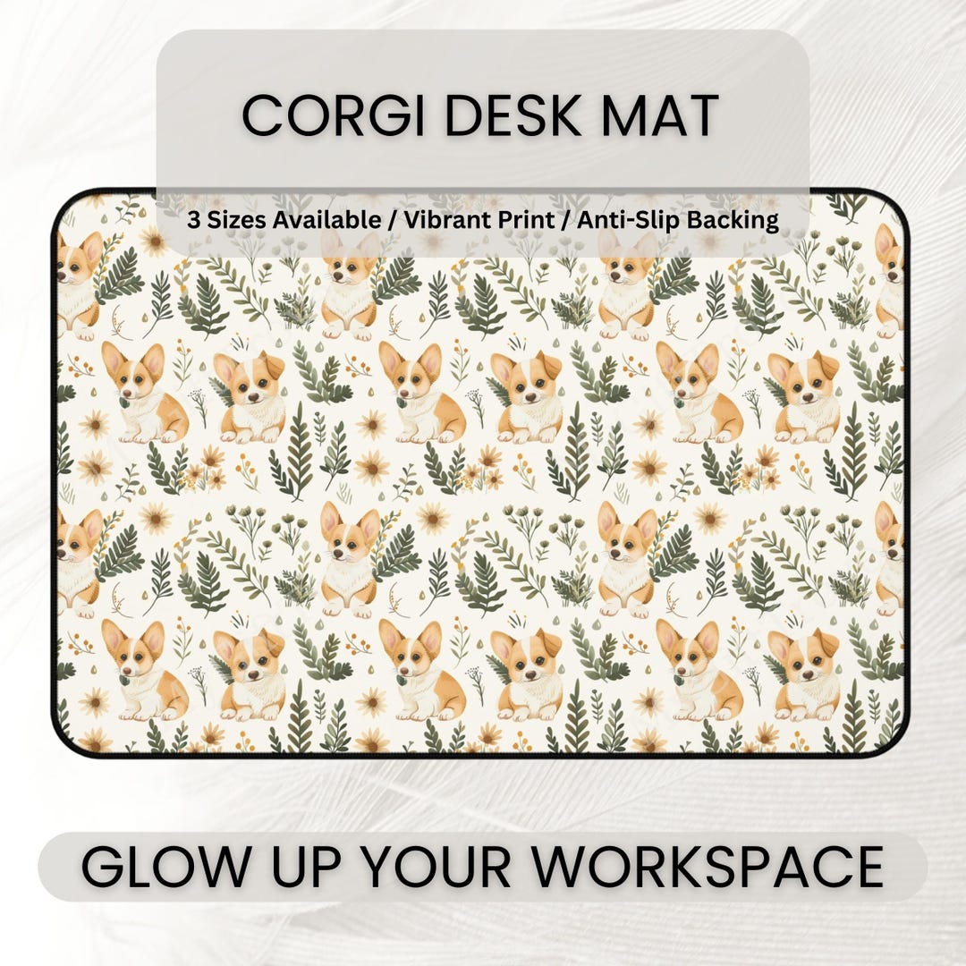 Floral Corgi Desk Mat, Dog Mom Gift, Aesthetic Workspace - Etsy