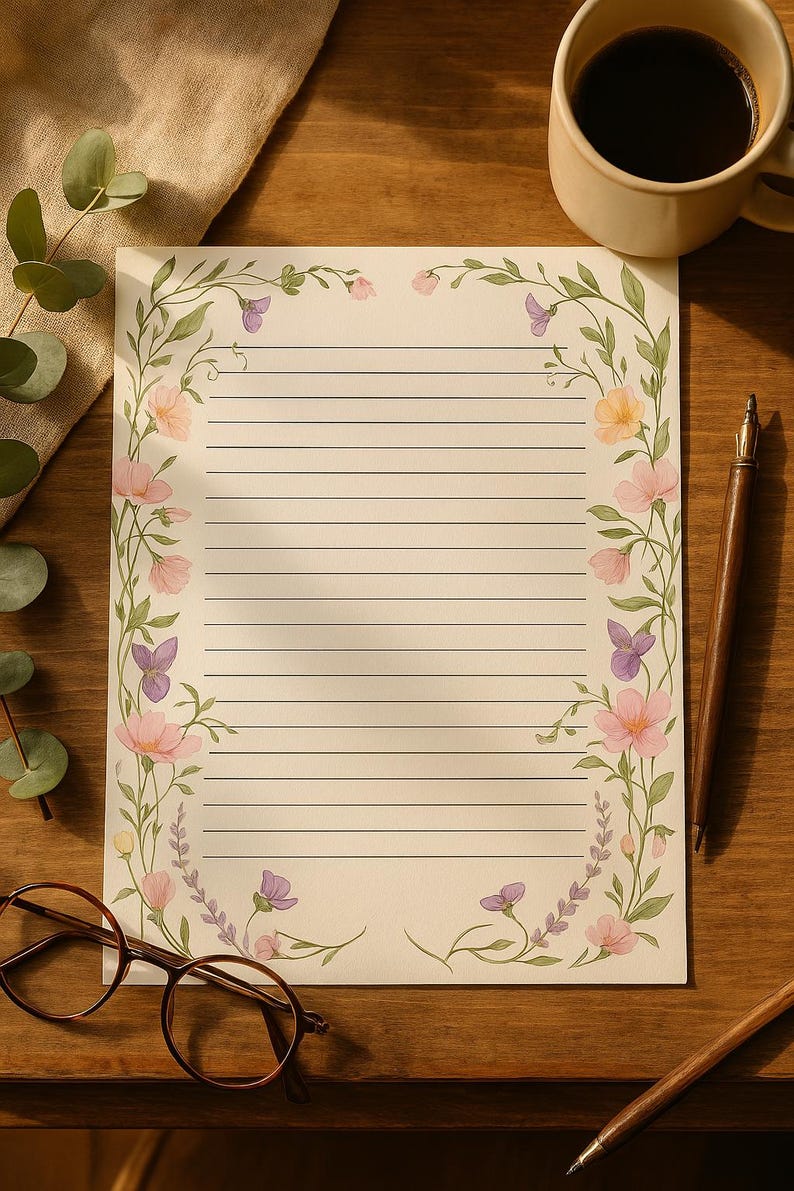 Floral Letter Writing Paper Set: Printable Stationery (A4, A5, US ...