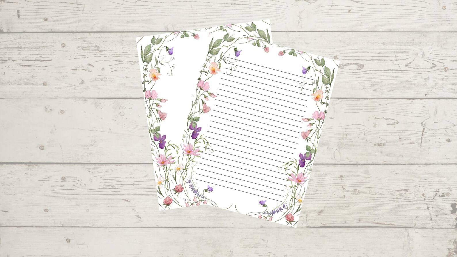 Floral Letter Writing Paper Set: Printable Stationery (A4, A5, US ...