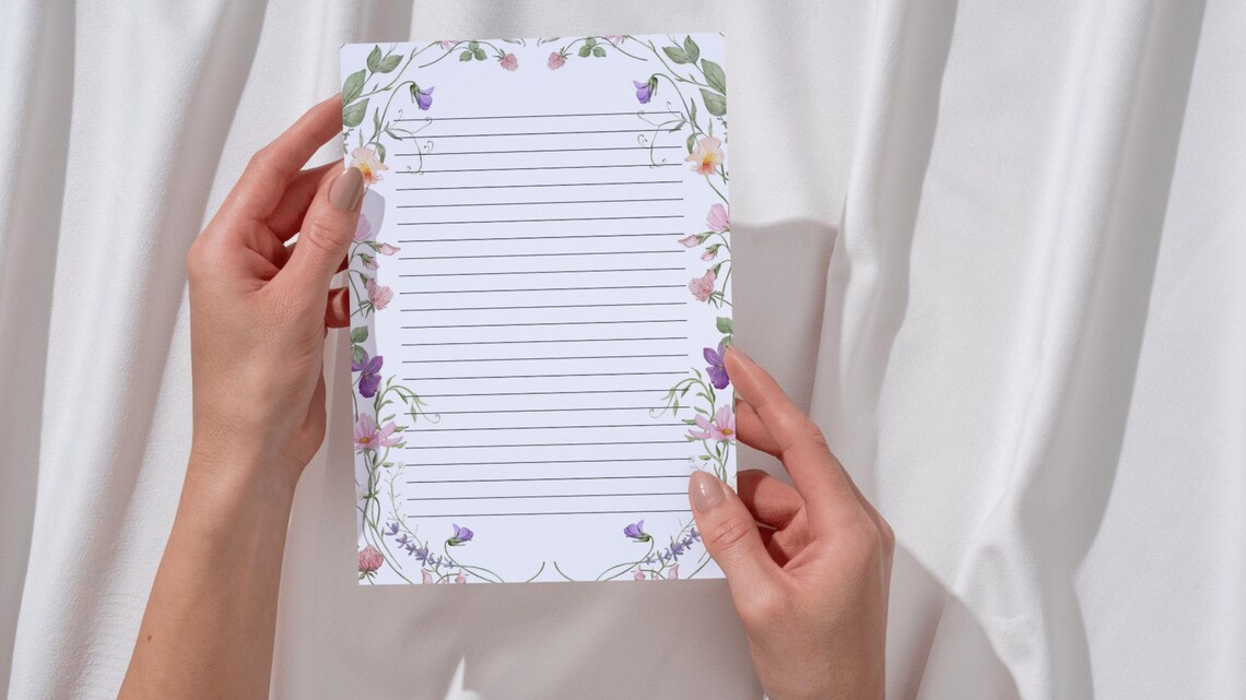 Floral Letter Writing Paper Set: Printable Stationery (A4, A5, US ...