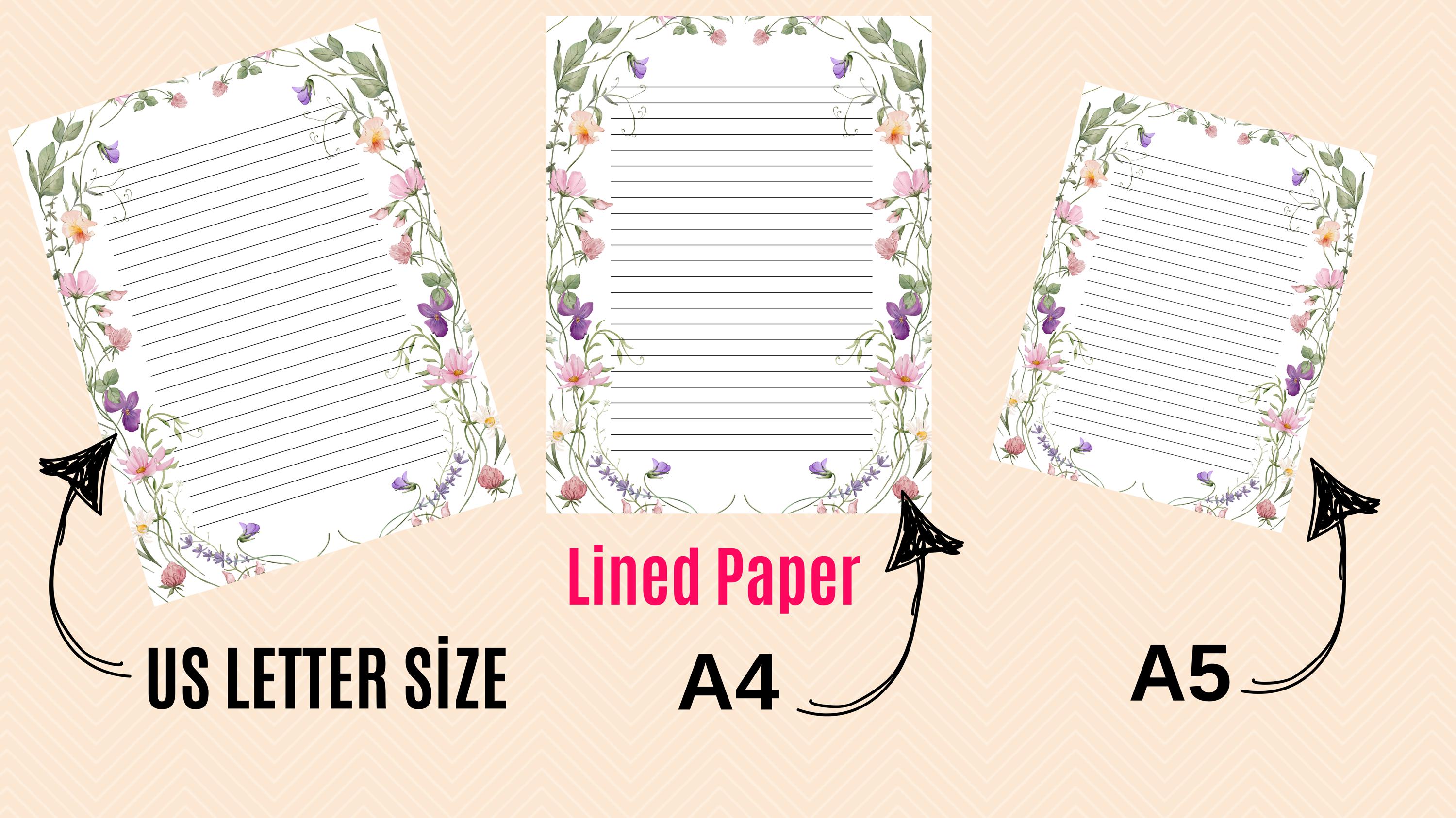 Floral Letter Writing Paper Set: Printable Stationery (A4, A5, US ...