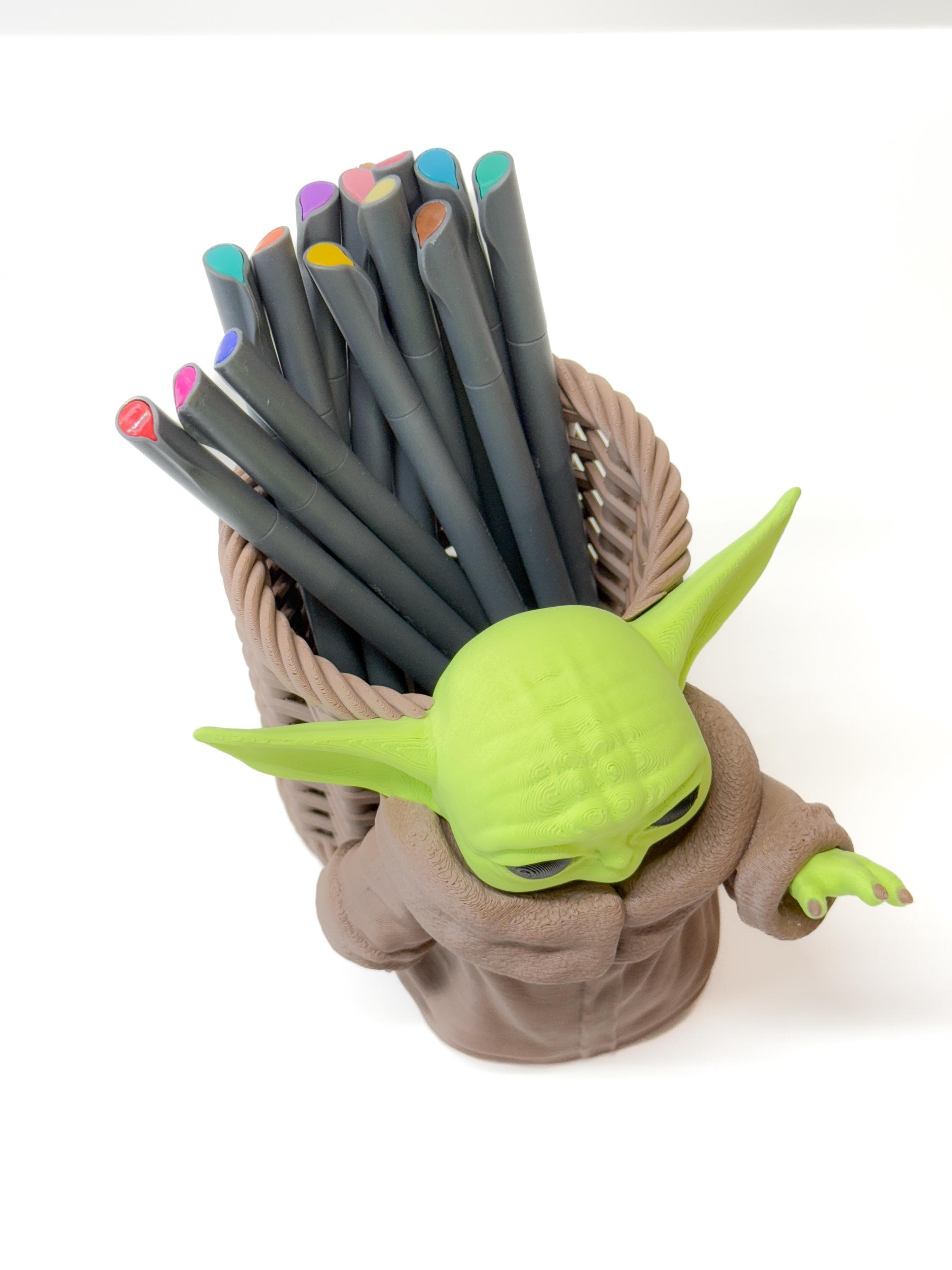 Baby Yoda Pen Holder, 3D Printed Grogu Desk Organizer, Cute Star Wars ...