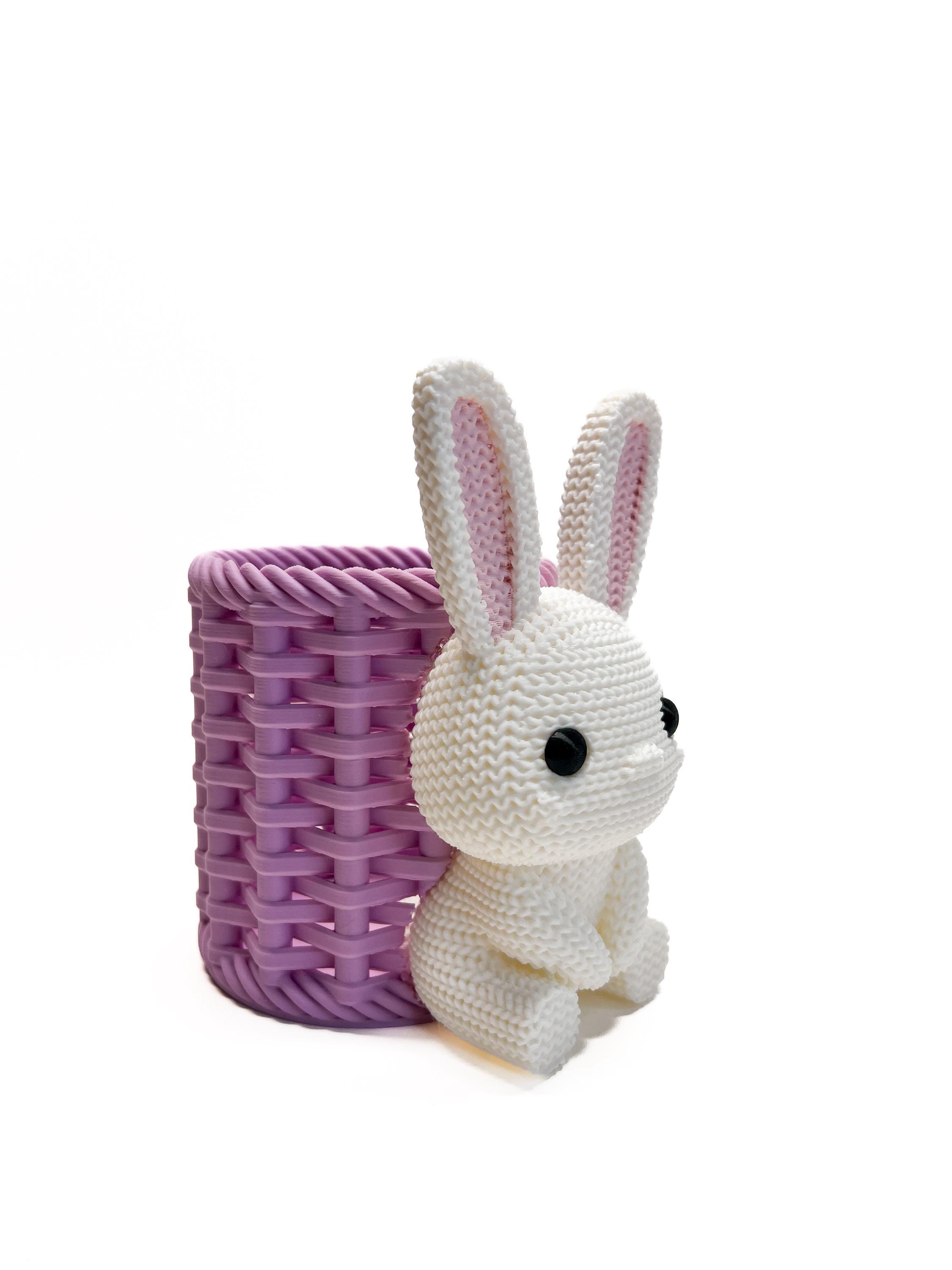 Kawaii Bunny Pen Holder Knitted Rabbit Desk Organizer Cute Aesthetic ...