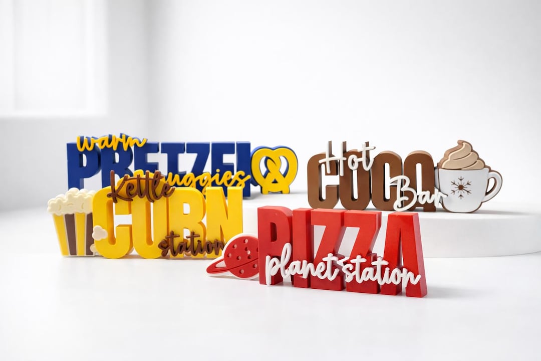 Party Table Name Signs, Stand-up Food Station Decor, 3D Printed Signs ...
