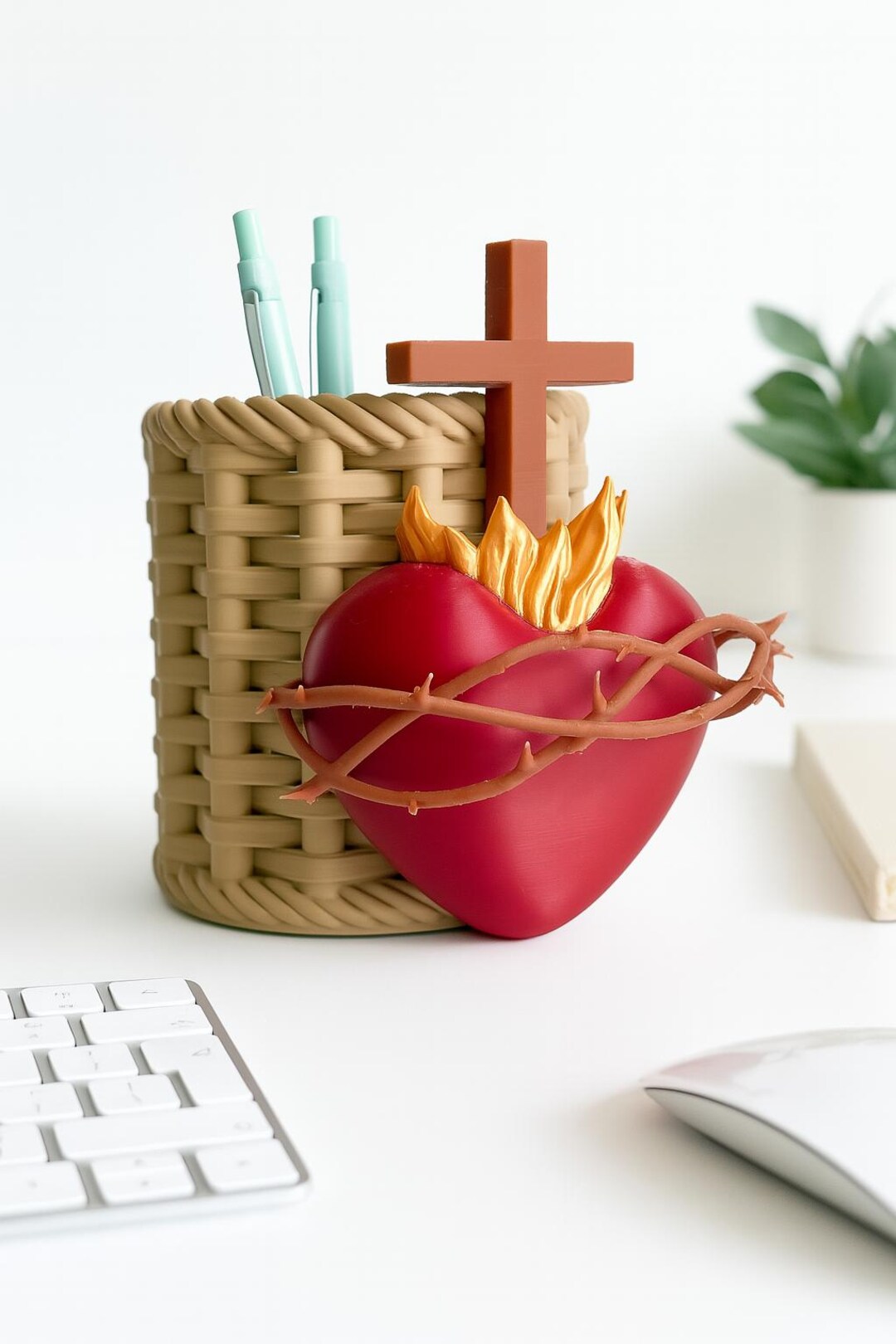Sacred Heart of Jesus Pen Holder Religious Desk Organizer for Catholic ...