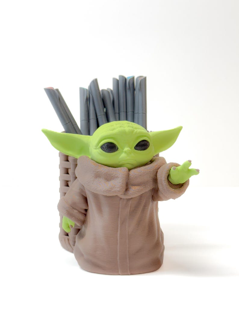 Baby Yoda Pen Holder, 3D Printed Grogu Desk Organizer, Cute Star Wars ...