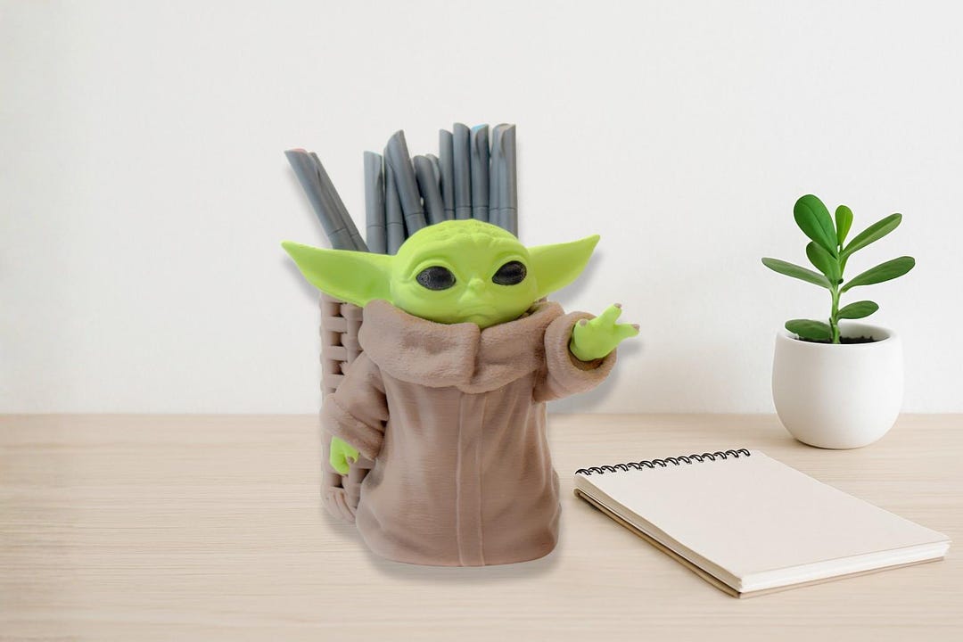 Baby Yoda Pen Holder, 3D Printed Grogu Desk Organizer, Cute Star Wars ...