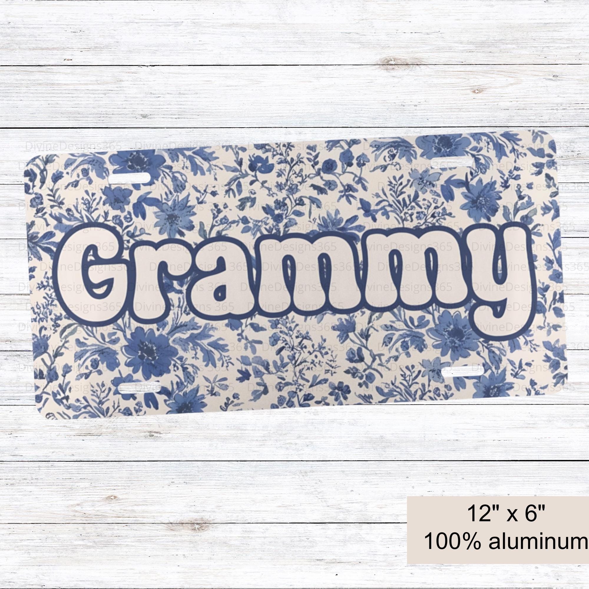 Custom Grammy Blue Floral Car Tag, Car Gifts for Her, Front License ...