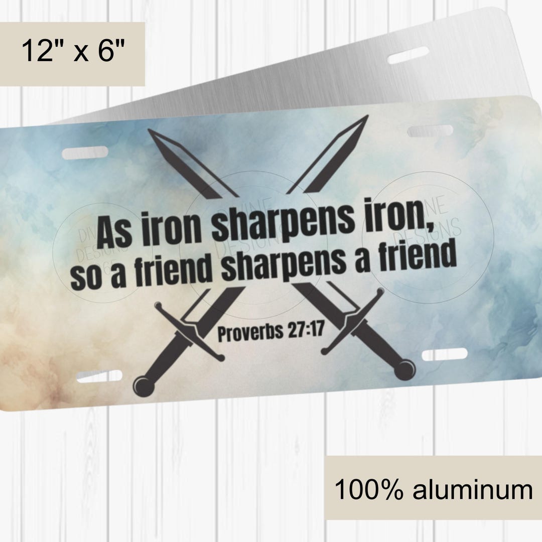 Christian Front License Plate, Bible Verse Vanity Plate, Iron Sharpens ...