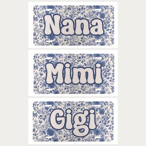Custom Gigi Blue Floral Car Tag, Car Gifts for Her, Front License Plate ...
