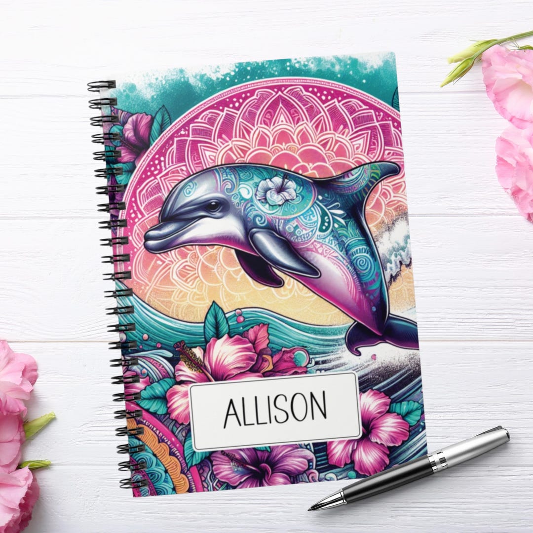 Personalized Spiral Notebook, Dolphin, Custom Writing Journal, Lined ...