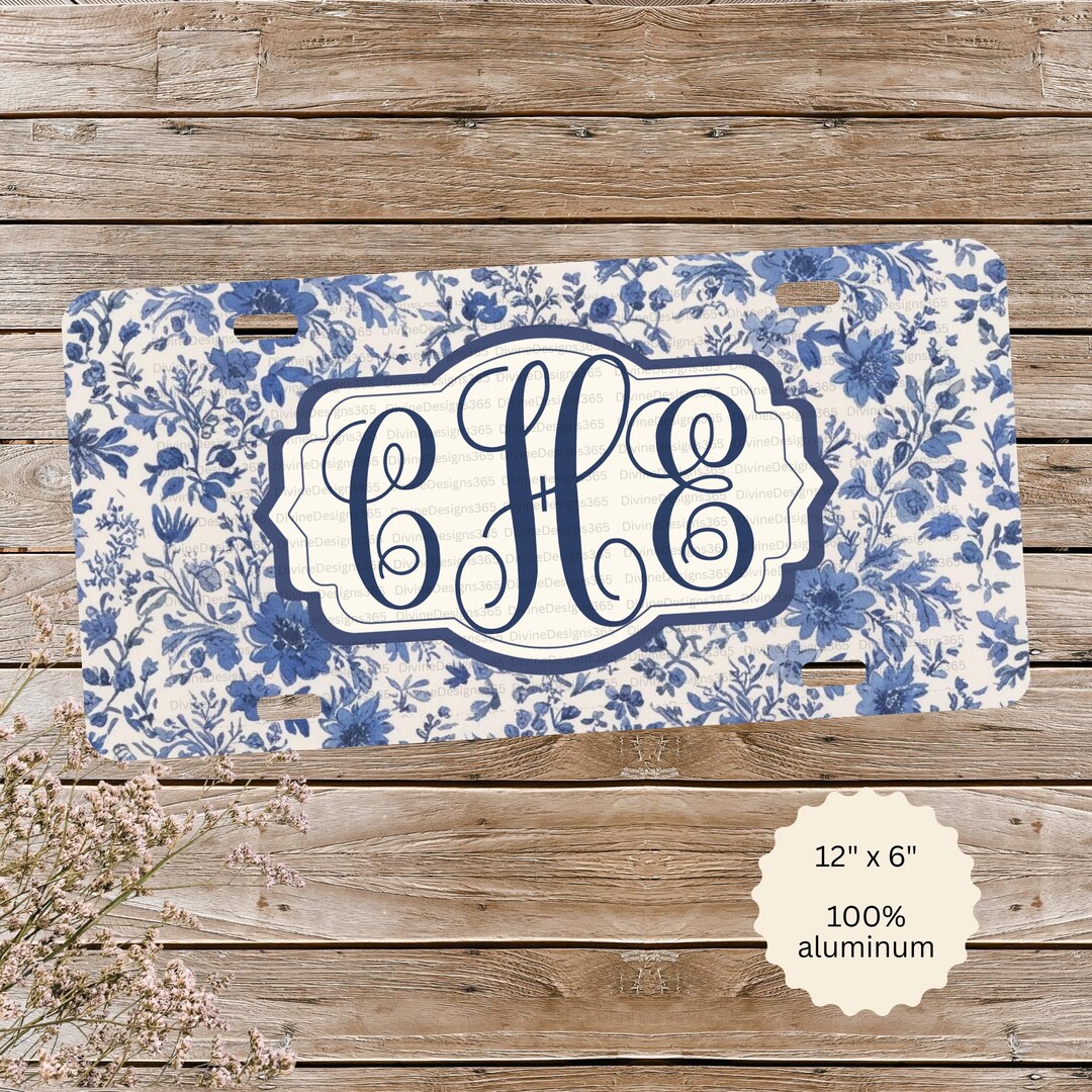 Monogram Blue Floral License Plate, Custom Initial Car Tag - Etsy