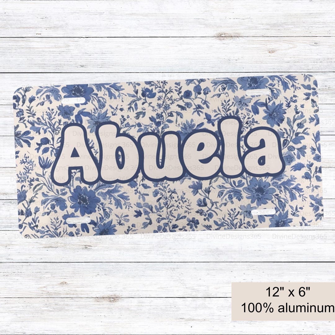 Custom Abuela Blue Floral Car Tag, Car Gifts for Her, Front License ...