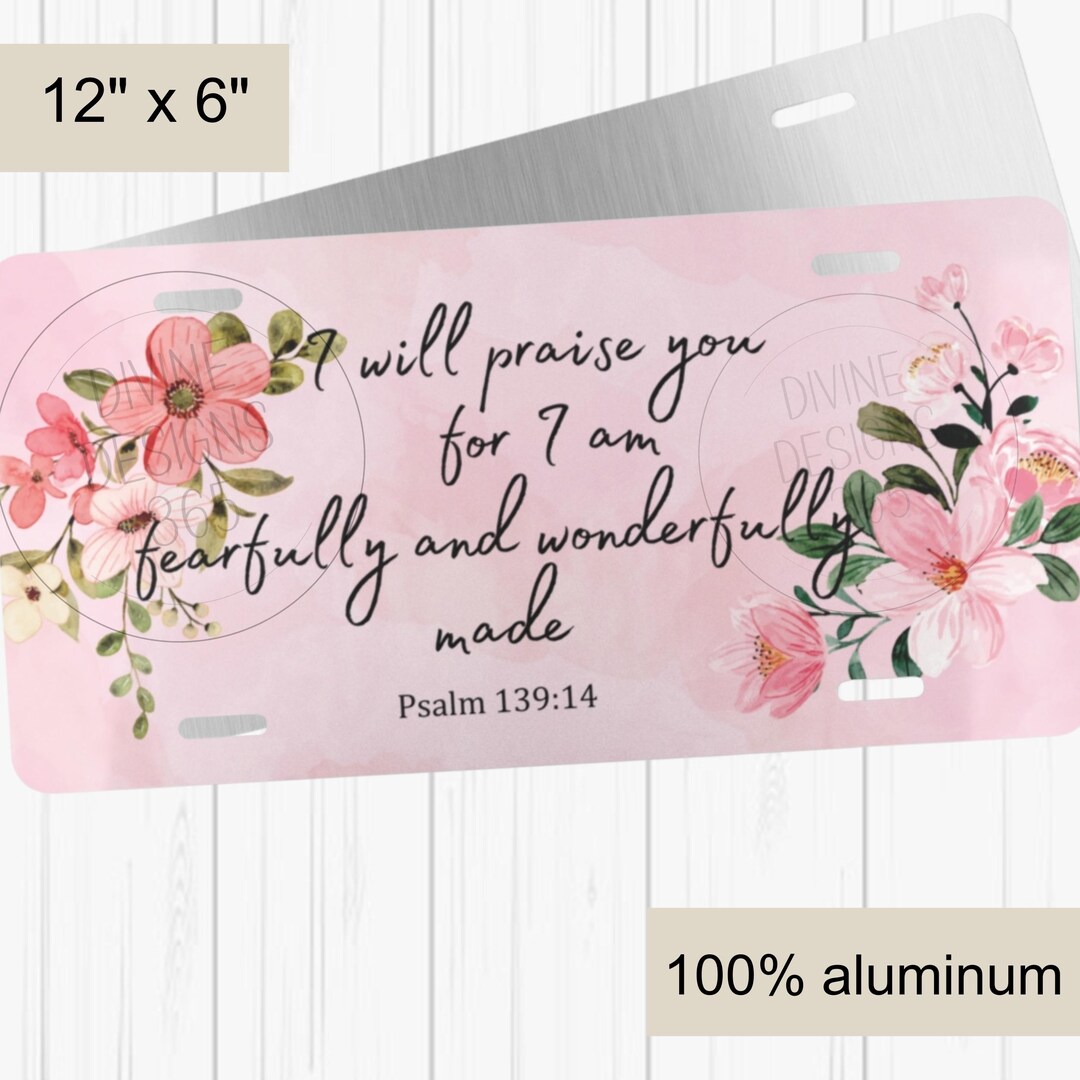 Christian Front License Plate, Bible Verse Car Tag, Fearfully and ...