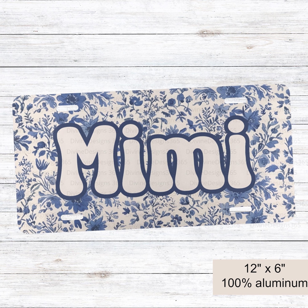 Custom Mimi Blue Floral Car Tag, Car Gifts for Her, Front License Plate ...