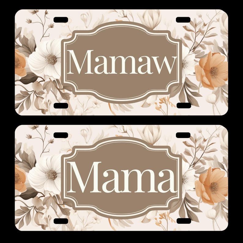 Custom Floral License Plate, Custom Name Mimi Mama Gigi Mamaw Memaw ...