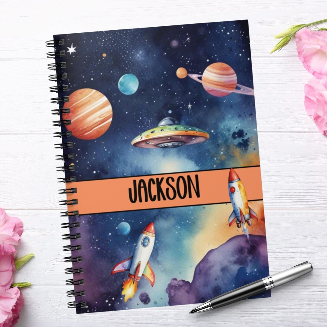 Personalized Spiral Notebook for Kids, Space Rockets Planets UFO Custom ...