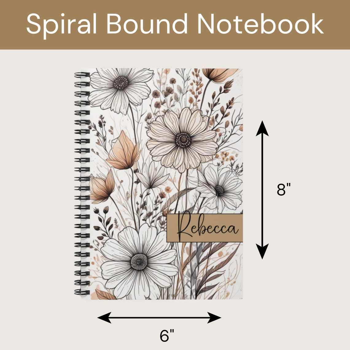Personalized Wildflowers Spiral Notebook, Custom Name Floral Journaling ...