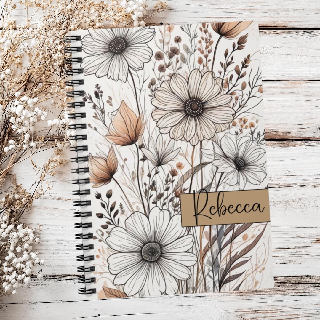Personalized Wildflowers Spiral Notebook, Custom Name Floral Journaling ...