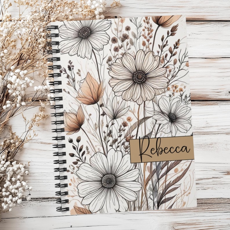 Personalized Wildflowers Spiral Notebook, Custom Name Floral Journaling ...