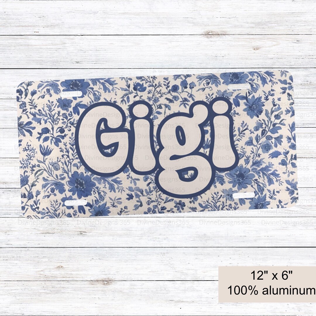 Custom Gigi Blue Floral Car Tag, Car Gifts for Her, Front License Plate ...
