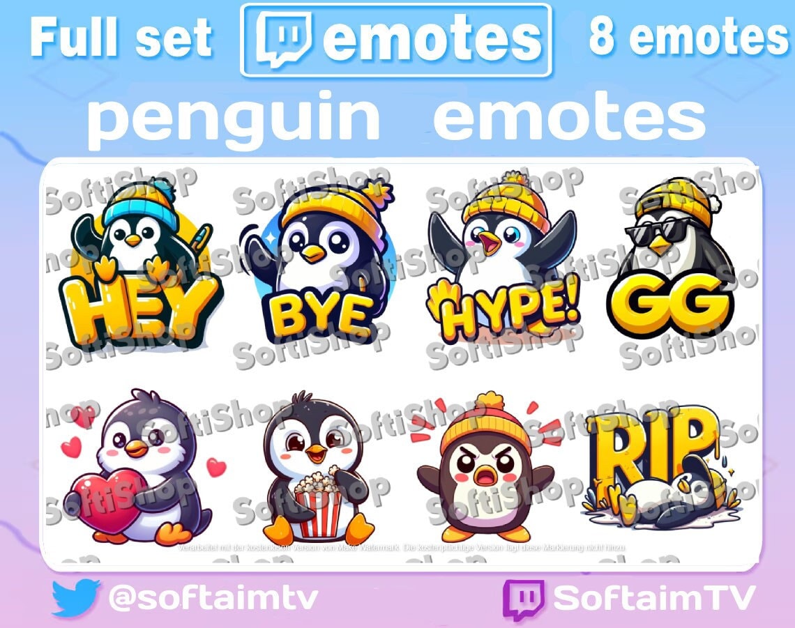 Penguin Emotes (8) | Twitch | Youtube | Discord | Streaming | Penguin ...