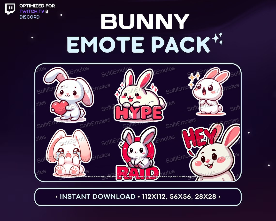 BUNNY EMOTES 6 Twitch Emotes Youtube Discord BUNNY Emote Pack - Etsy