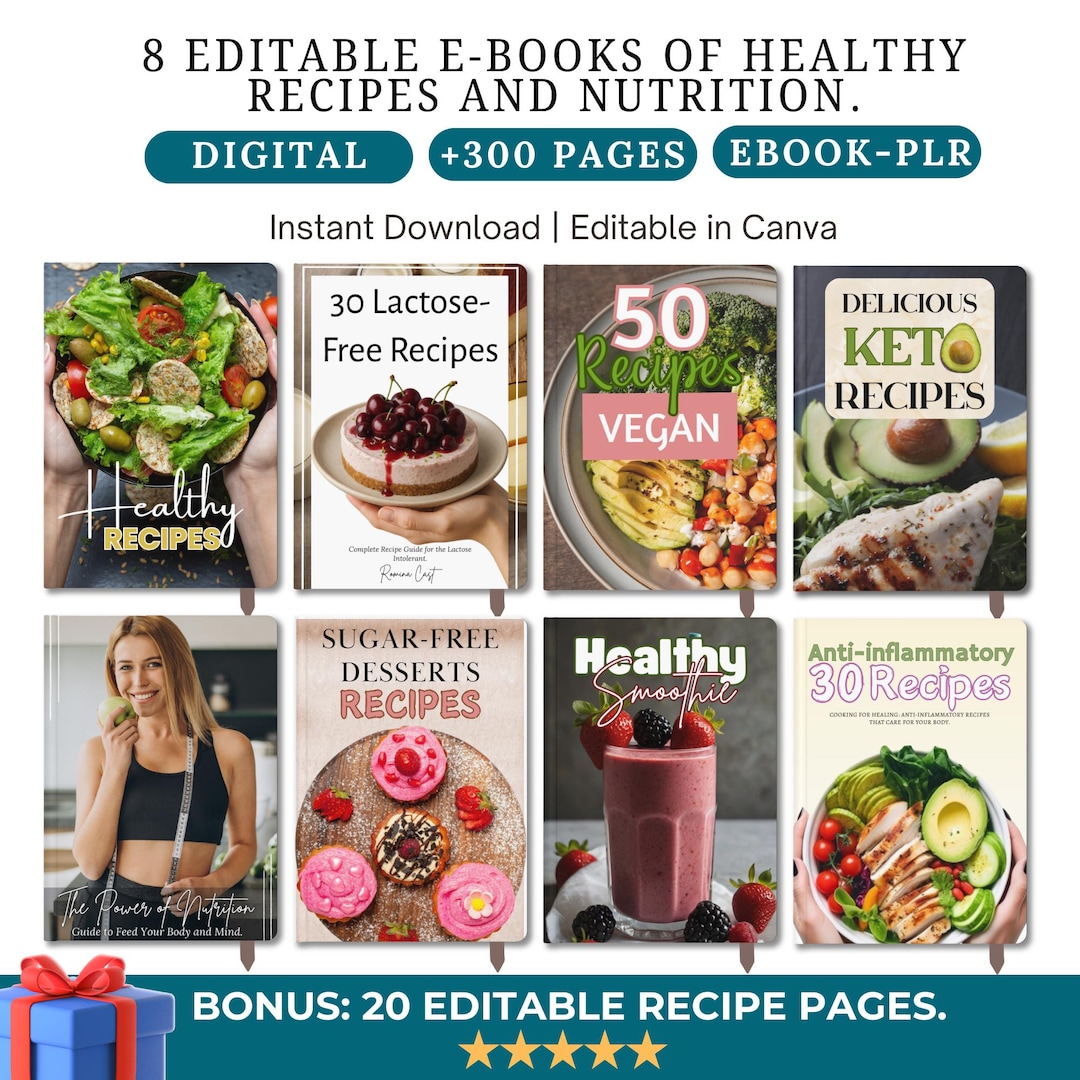 Healthy Recipe Ebook Bundle:nutrition & Diet(canva Template),clean ...