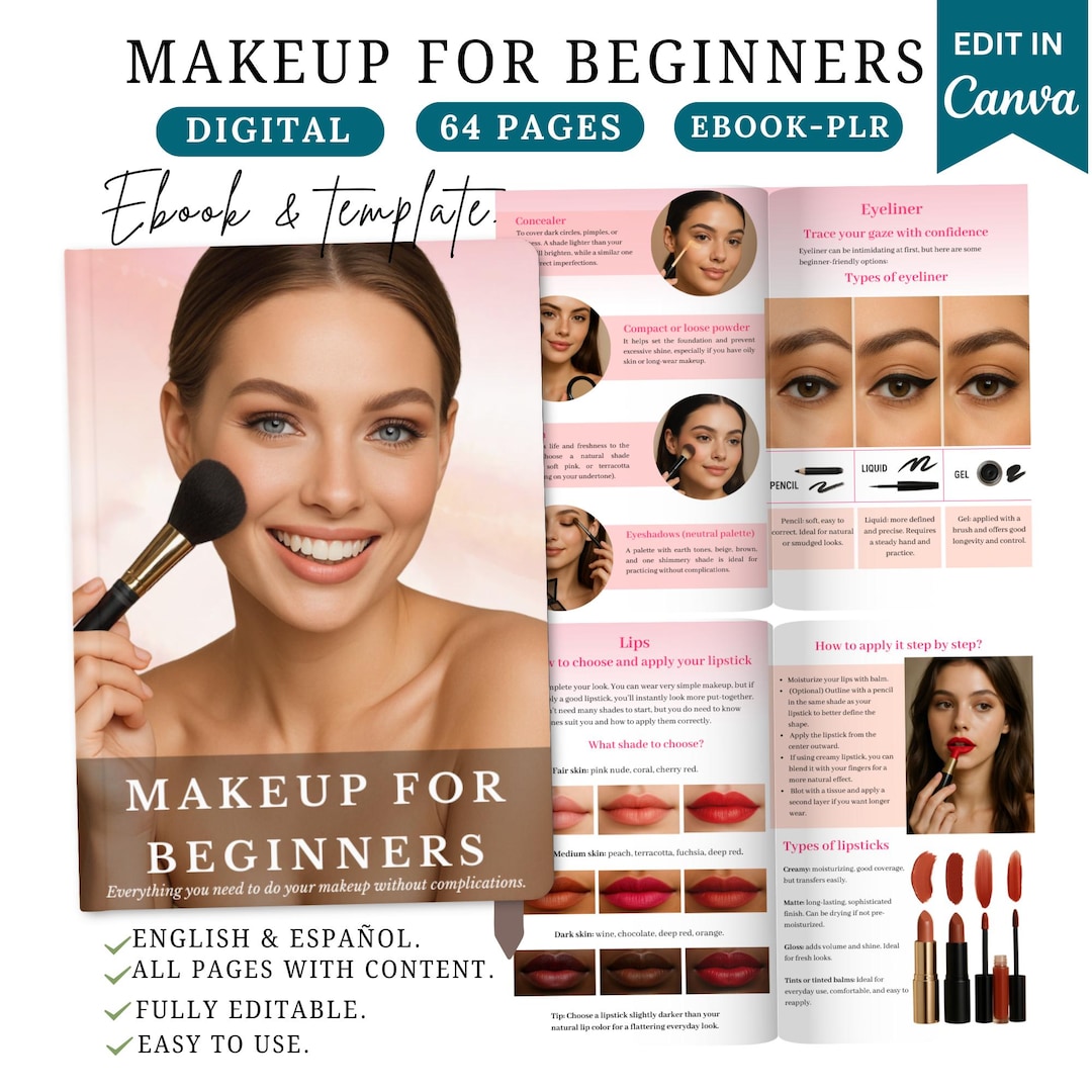Makeup for Beginners Ebook: Step-by-step Guide, Canva Template (plr ...