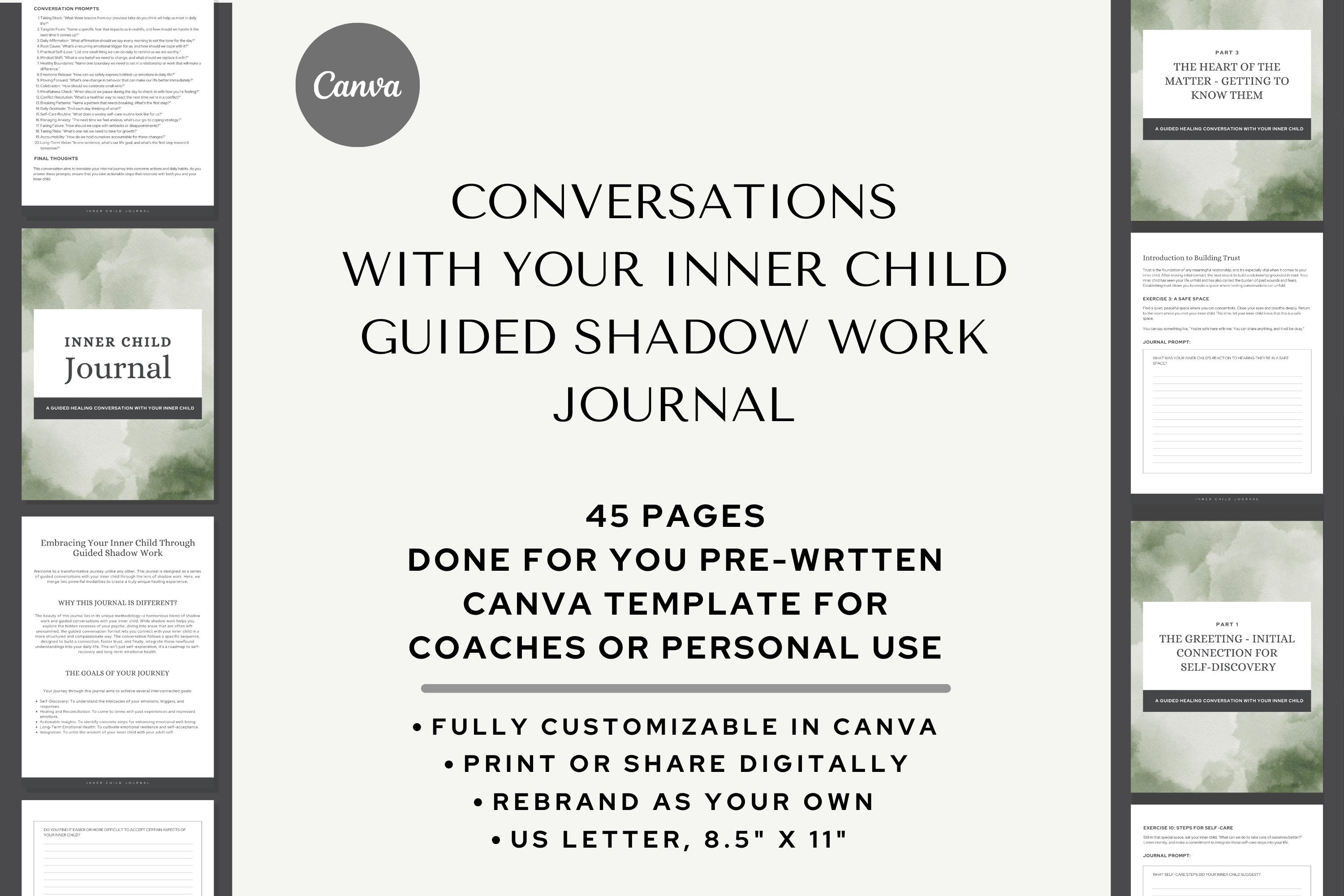 Inner Child Shadow Work Journal Coaching Canva Template Shadow Self ...