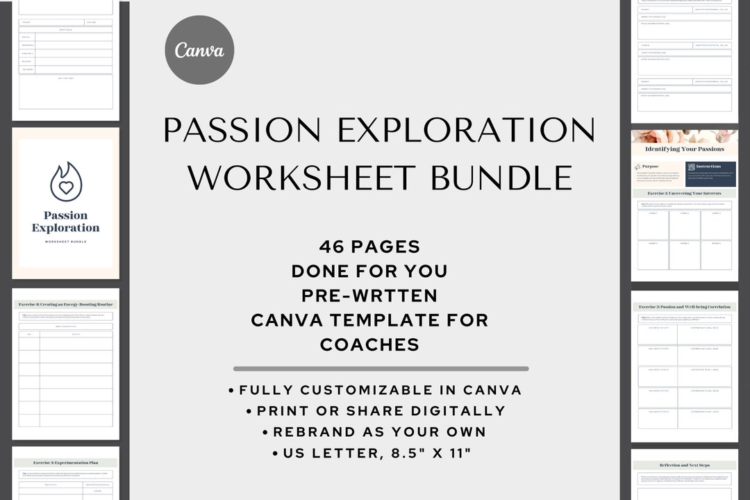 Find Your Passion Exploration Bundle Coaching Canva Template Workbook ...