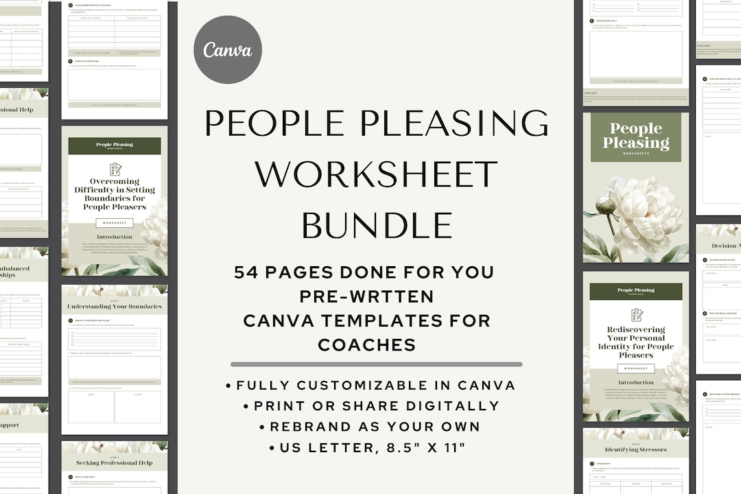 People Pleasing Worksheet Bundle: Coaching Canva Template (digital ...