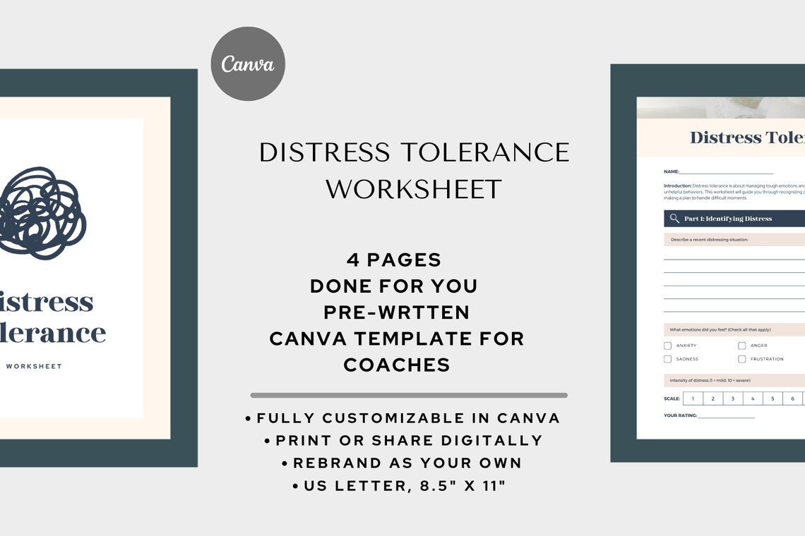 Distress Tolerance Worksheet: Customizable Canva Template (digital ...