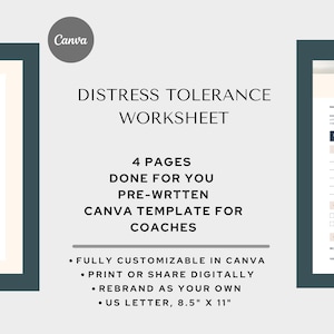 Distress Tolerance Worksheet: Customizable Canva Template (digital ...