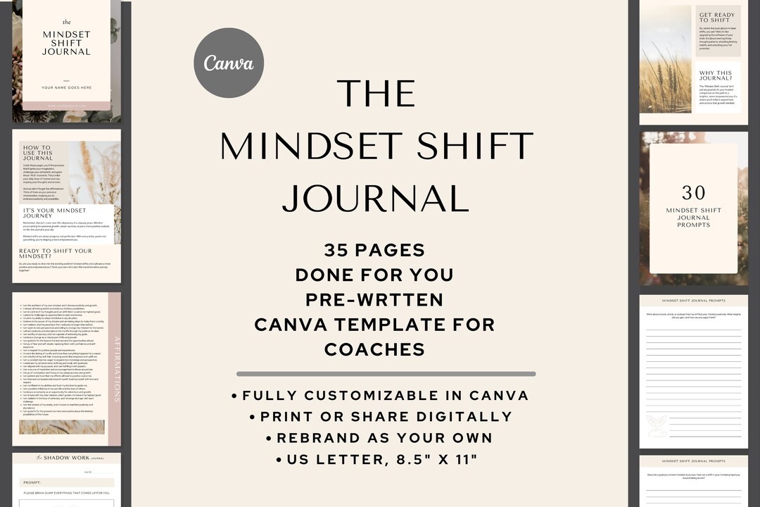 Mindset Shift Journal: 30-day Prompts, Canva Template (PDF Download) - Etsy