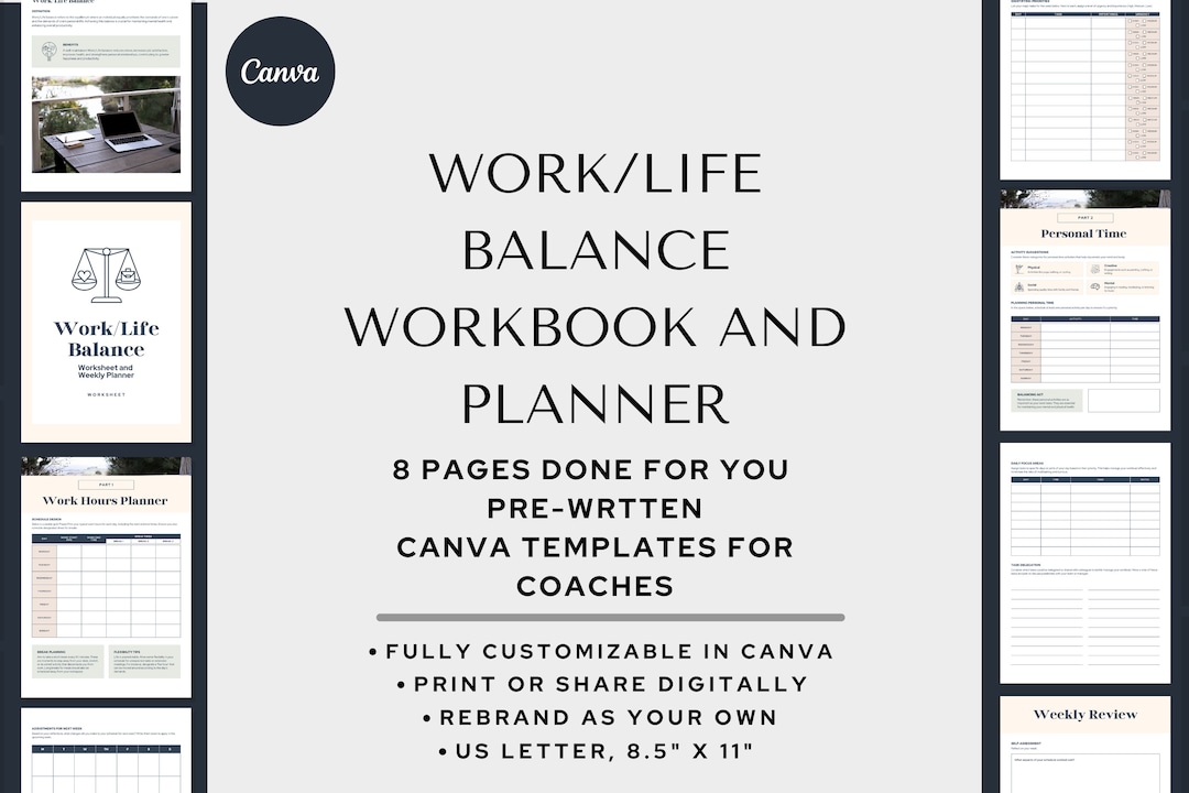 Work Life Balance Career Coach Workbook Handouts Coaching Planner Life ...