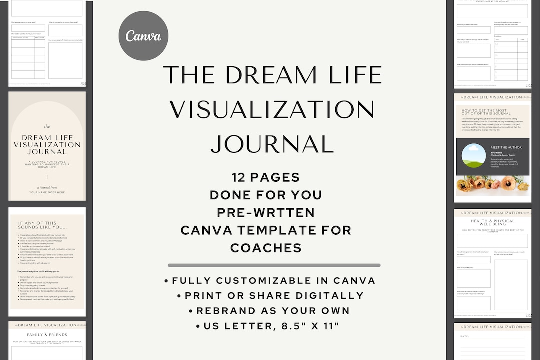 Dream Life Visualization Journal Coaching Canva Template Shadow Self ...