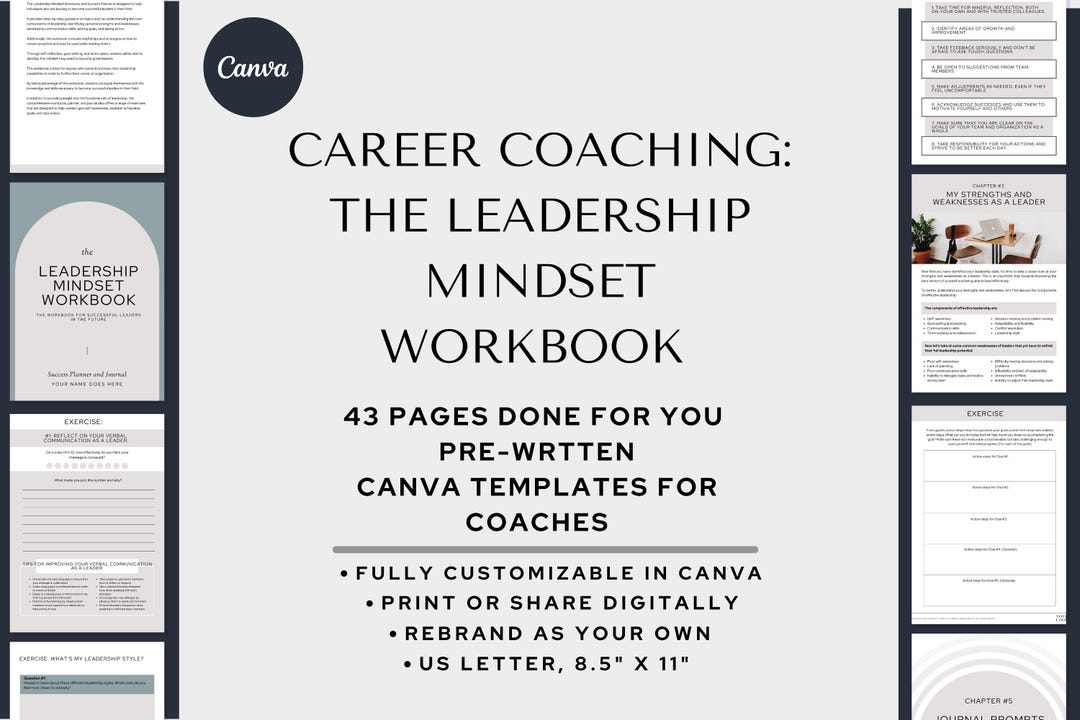 Leadership Mindset Career Coach Workbook | Therapy Tools Handouts Life ...