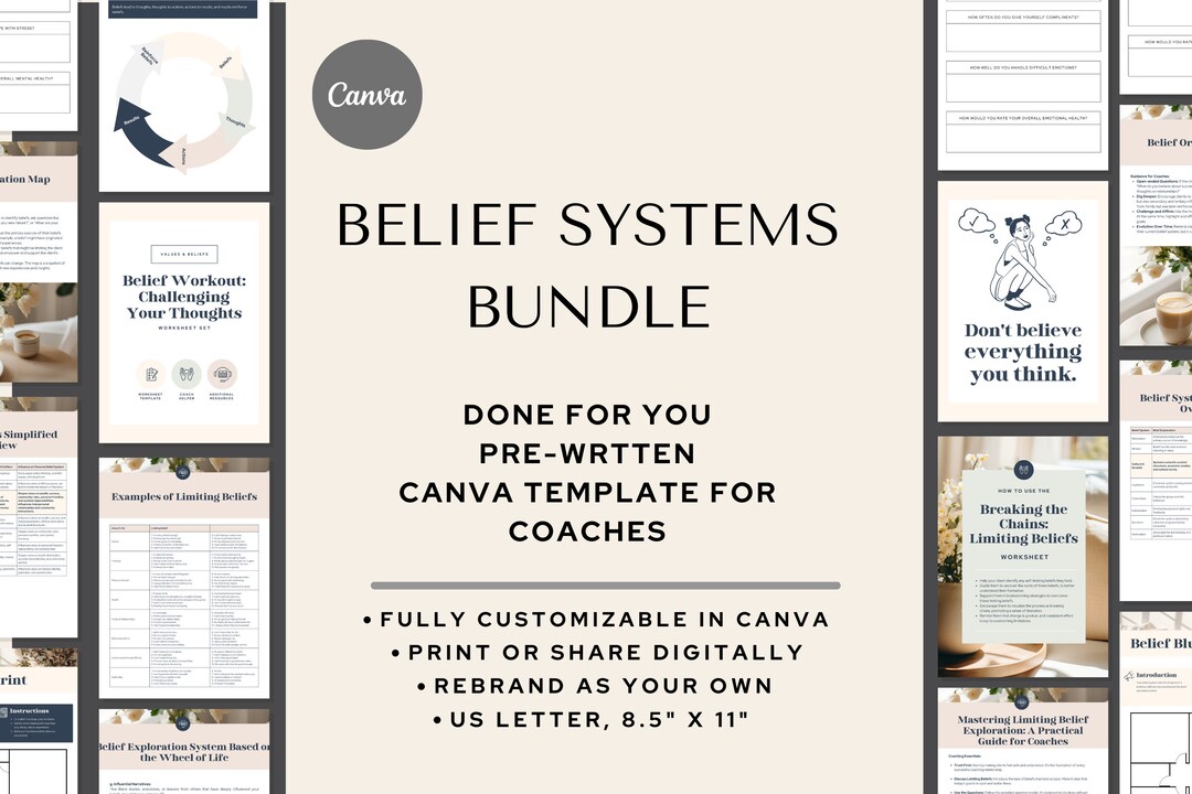 Belief Systems Canva Template Bundle: Coaching Worksheets (commercial ...