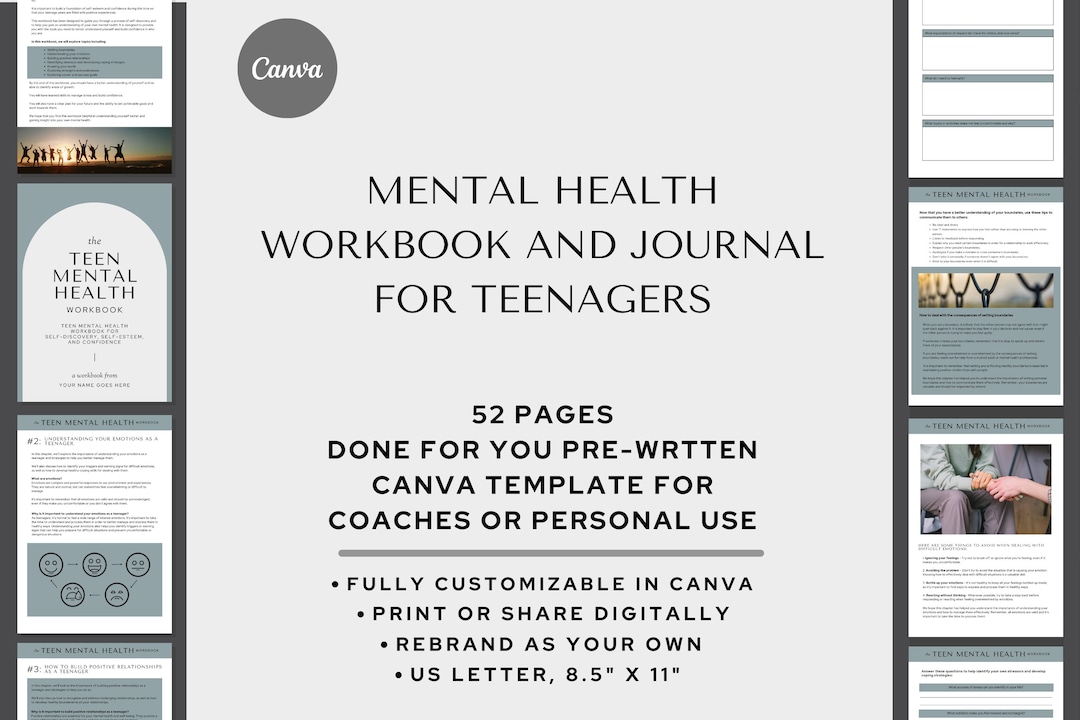 Teenager Workbook Journal Mental Health Tools Journal Prompts Coaching ...