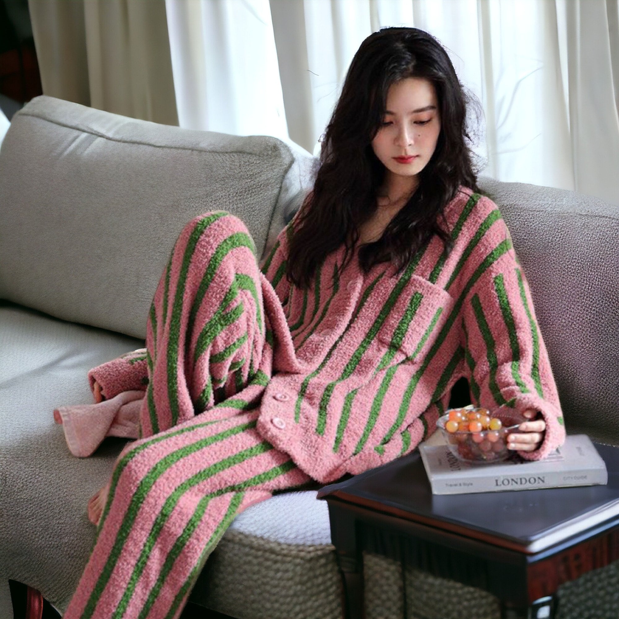 Womens Fluffy Pyjamas Cute Pyjama Cute Pyjama Stripe Pyjama Teddy Bear ...